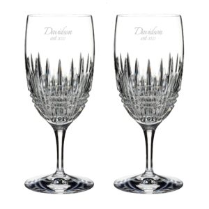 waterford personalized lismore diamond essence iced beverage glasses, set of 2 custom engraved cut crystal drinking glasses for iced tea, lemonade, soda and more