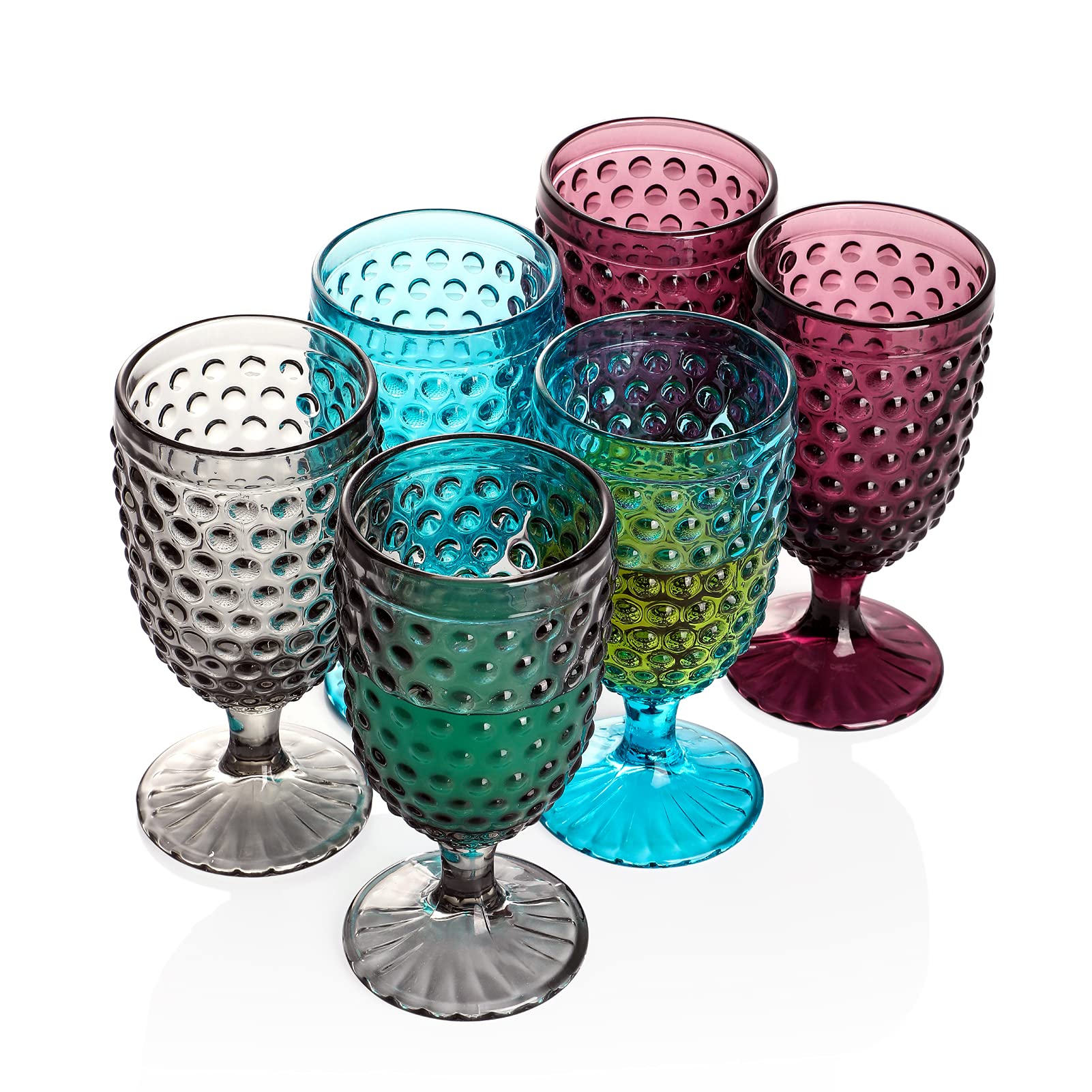 EVEREST GLOBAL Hobnail Beverage Glass Goblet set of 6, 13 oz Hobnail Drinking Glasses Perfect for Dinner Table Parties Bars and Weddings