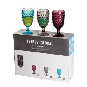 EVEREST GLOBAL Hobnail Beverage Glass Goblet set of 6, 13 oz Hobnail Drinking Glasses Perfect for Dinner Table Parties Bars and Weddings