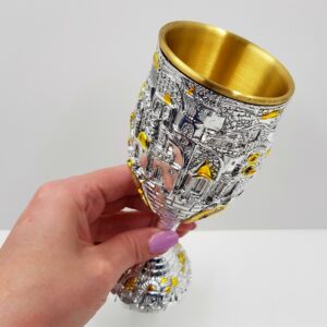 Silver Plated KIDDUSH CUP with Matching Tray Jewish Shabbat Set Jerusalem Of Gold Judaica Gift Large