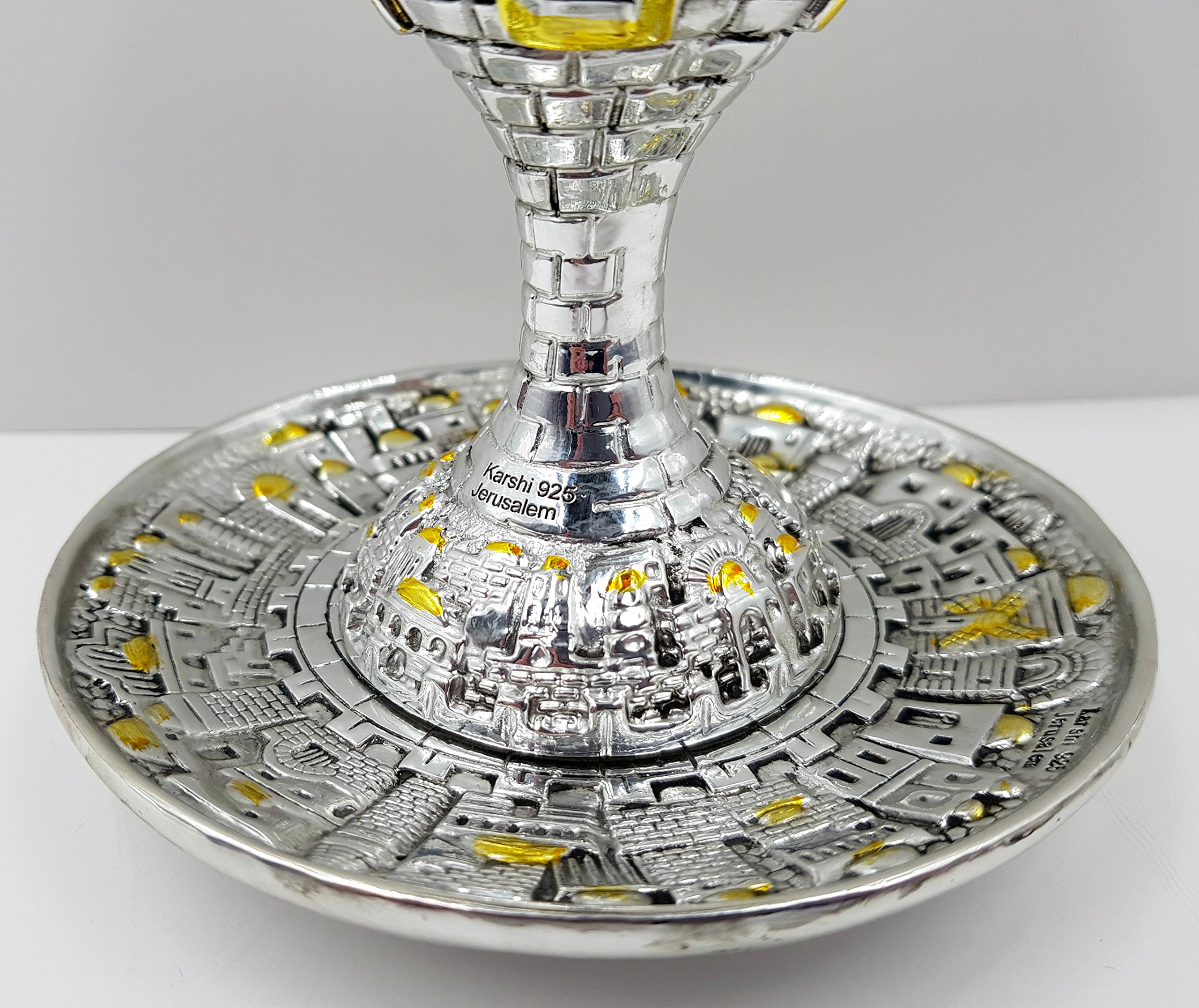 Silver Plated KIDDUSH CUP with Matching Tray Jewish Shabbat Set Jerusalem Of Gold Judaica Gift Large