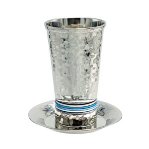 yair emanuel nickel kiddush cup 5 colors hammer work blue (cug-2)