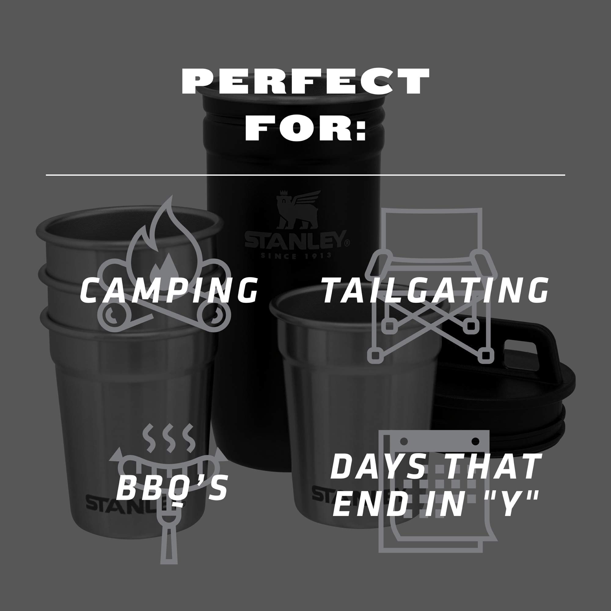 Stanley Adventure Nesting Shot Glass Set, 4 Stainless Steel Shot Glasses with Rugged Metal Travel Carry Case, Camping Gifts, Matte Black, 2oz