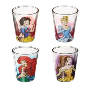 silver buffalo 4-pack mini glass set, 4 count (pack of 1), disney princesses portrait