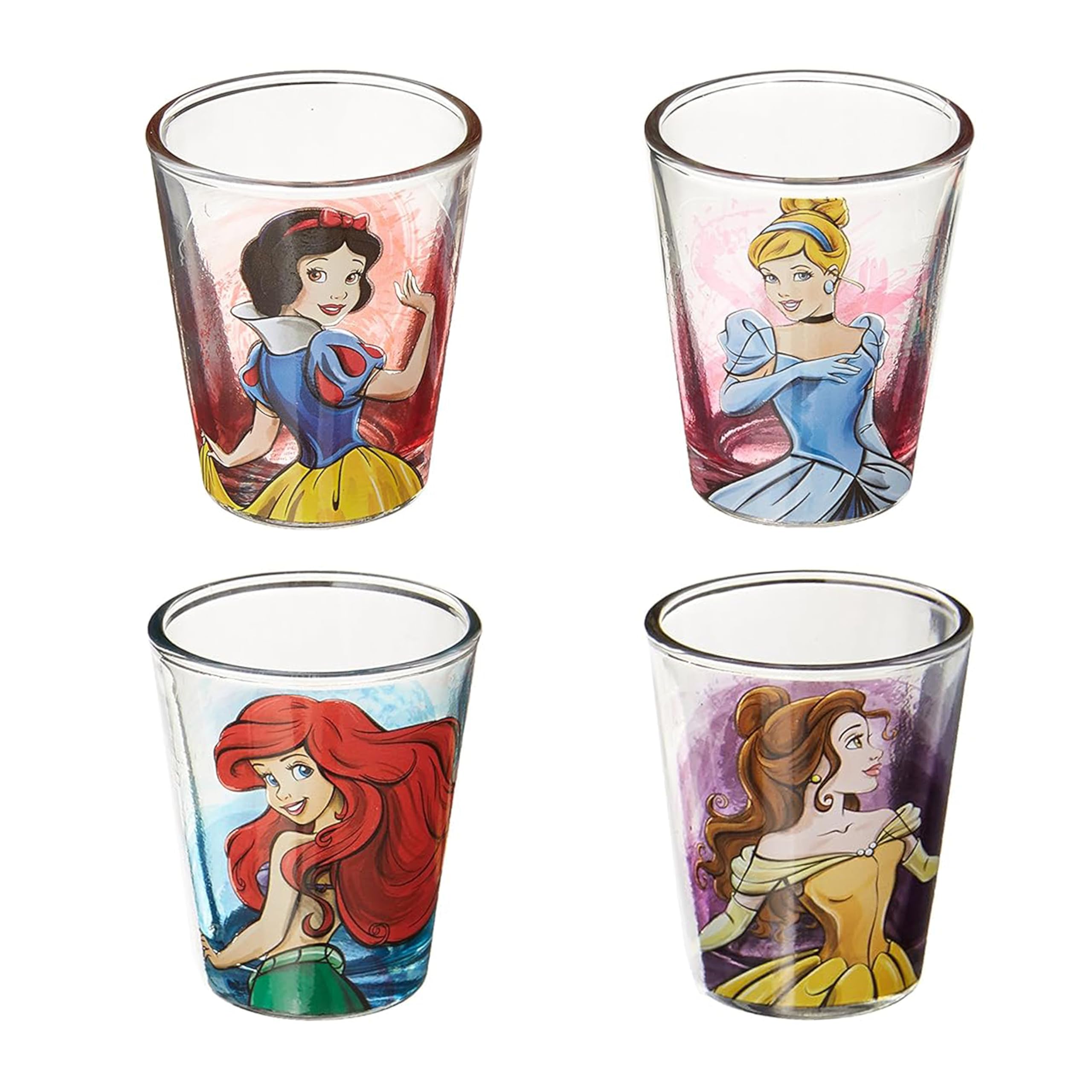 Silver Buffalo 4-Pack Mini Glass Set, 4 Count (Pack of 1), Disney Princesses Portrait