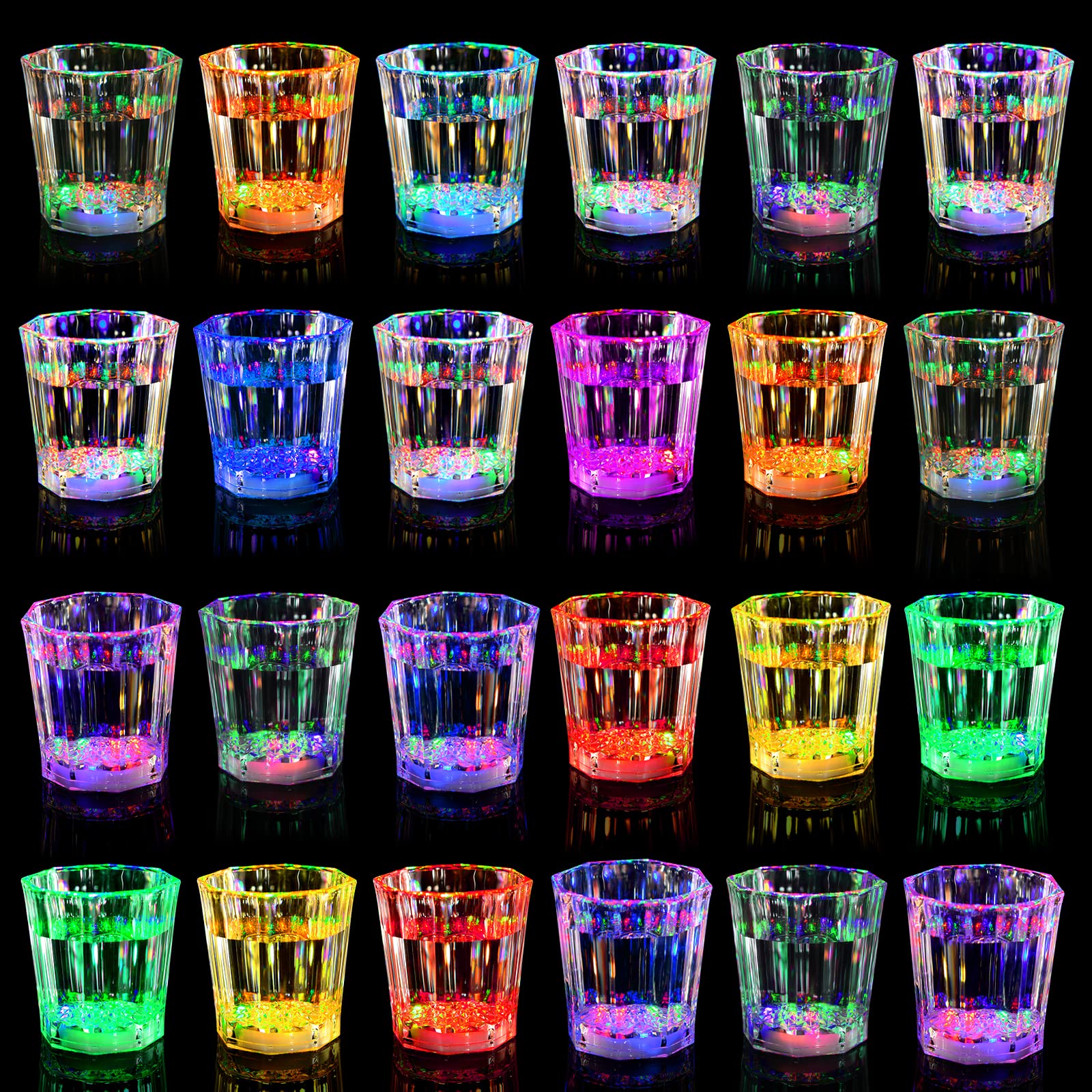 24 Pack Light Up Cups, Party Cups Halloween Cups Glowing Party Cups Led Cups Light up Shots Glasses for Party Fun Cups Glow in The Dark Party Favor Supplies for Kids Adults Birthday Thanksgiving Xmas