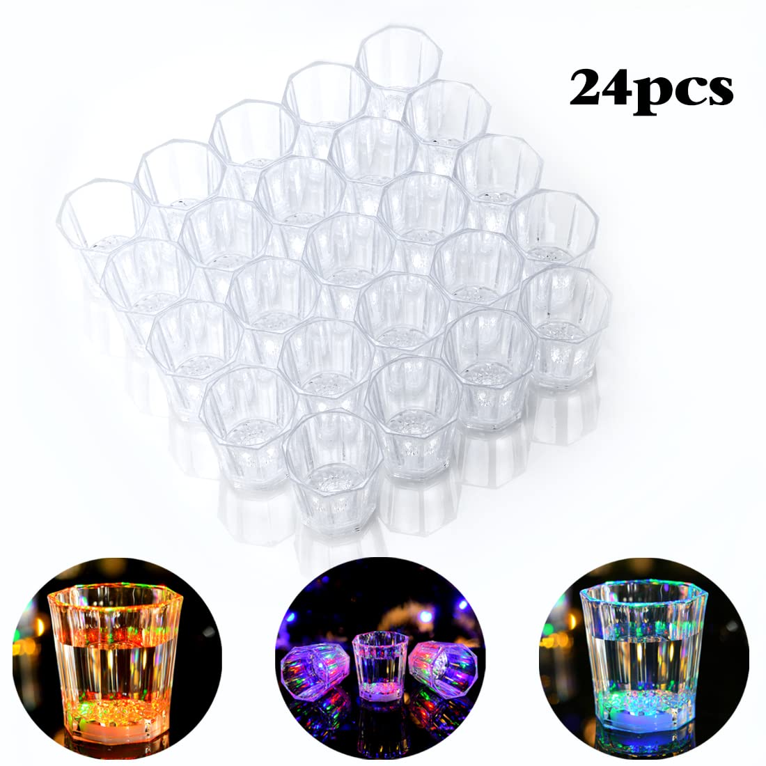 24 Pack Light Up Cups, Party Cups Halloween Cups Glowing Party Cups Led Cups Light up Shots Glasses for Party Fun Cups Glow in The Dark Party Favor Supplies for Kids Adults Birthday Thanksgiving Xmas