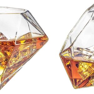 The Wine Savant Diamond Whiskey Glasses, Scotch, Bourbon or Wine Glasses, Set of 2 10 oz Old Fashion Elegant Spirits Glasses