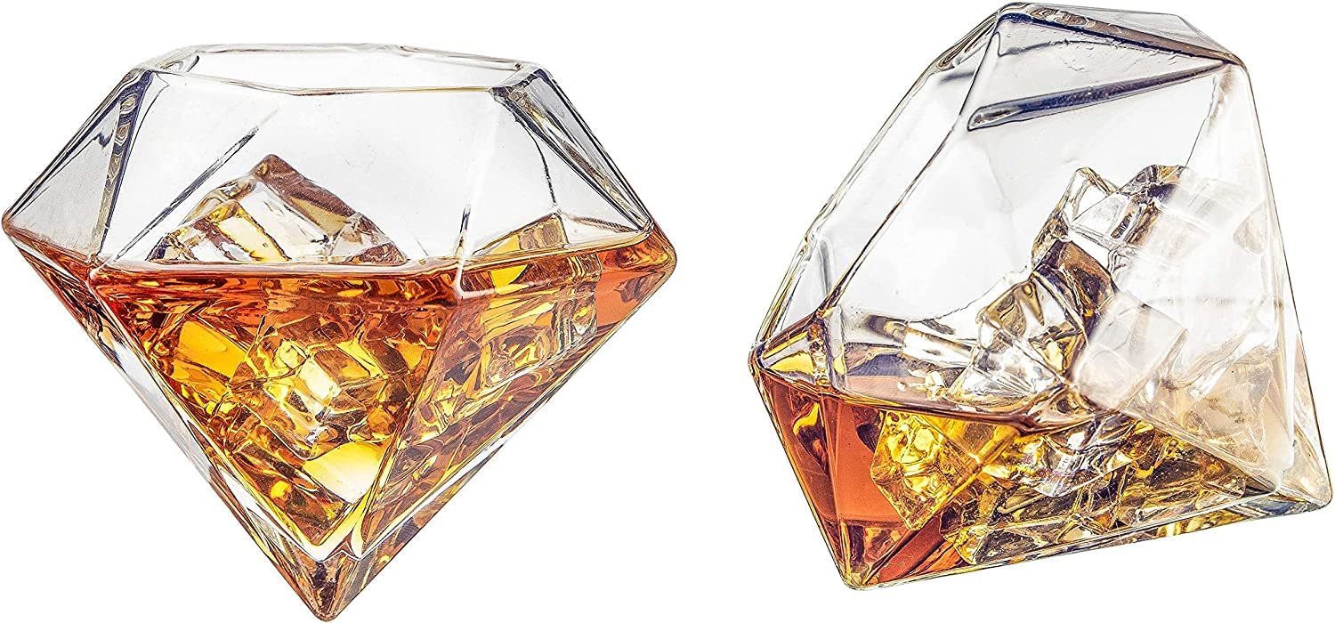 The Wine Savant Diamond Whiskey Glasses, Scotch, Bourbon or Wine Glasses, Set of 2 10 oz Old Fashion Elegant Spirits Glasses