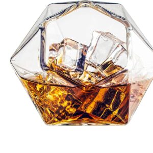 The Wine Savant Diamond Whiskey Glasses, Scotch, Bourbon or Wine Glasses, Set of 2 10 oz Old Fashion Elegant Spirits Glasses