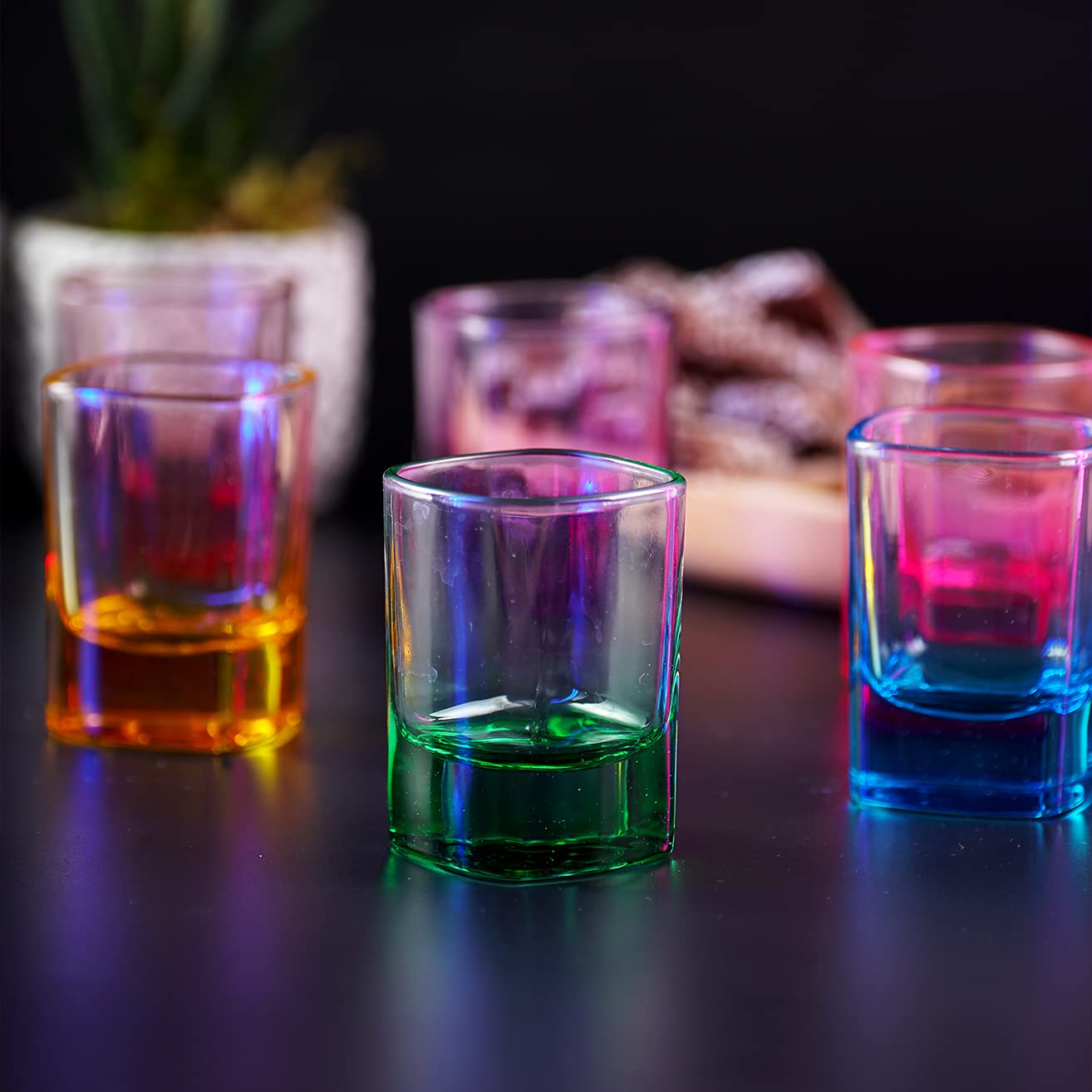 The Buybox - 6 Pieces Colored Shot Glass Set, 1.75oz Heavy Mini Base Shot Glass Set, Colored Shot Glasses Bulk, Tequila Cups Small Glass, Shot Glasses for Whiskey, Tequila, Vodka & Liquors (6)