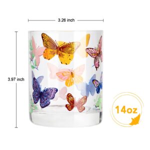 Floral Double Old Fashioned Glass Set of 6 (DOF) Drinking Glasses 13.5oz Made From Premium Borosilicate Lowball Glass Whiskey Tumbler, for daily use, Whiskey, Juice, Cocktails, Beer&Mixed Drinkware…