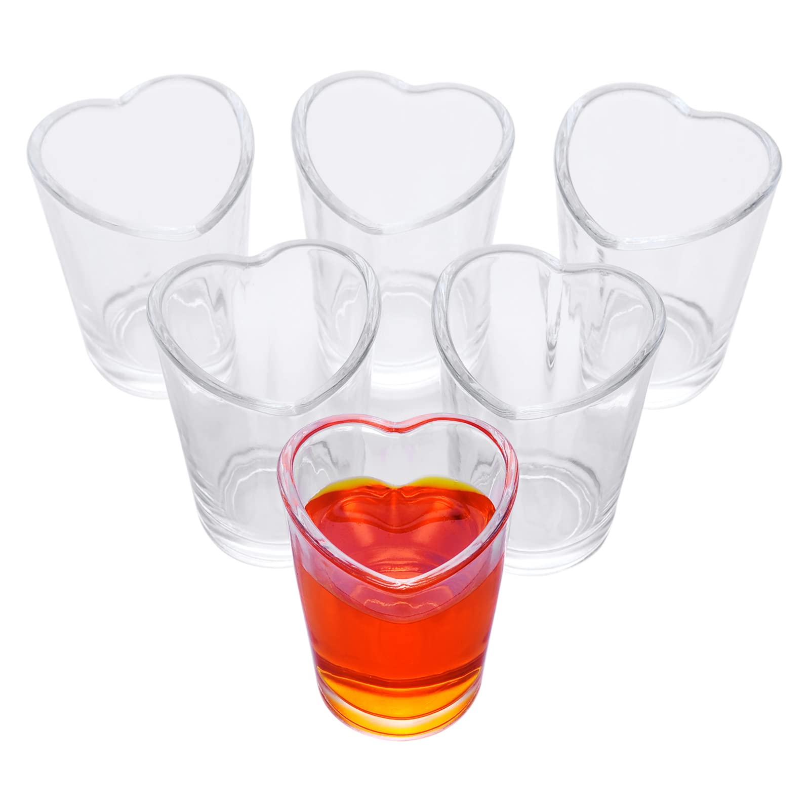 Valeways Shot Glasses, 1.5oz Heart Shaped Shot Glass Set of 6/Clear Shot Glasses/Super Cute Shot Glasses/Mini Shot Glasses