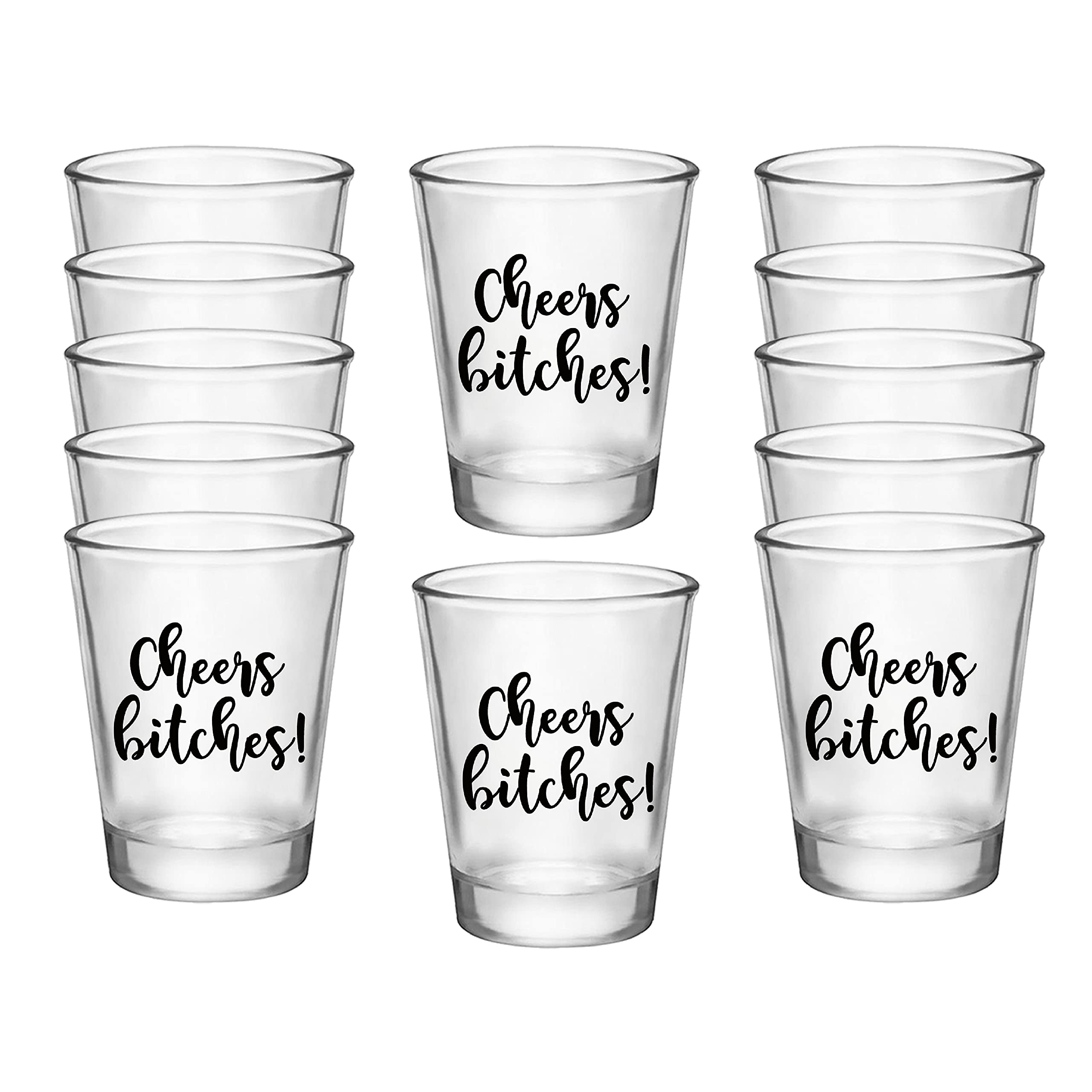 Cheers Bitches! Girls Shot Glass, 1.75oz - Set of 12 Perfect Birthday Shot Glasses for Women, Bachelorette Party Shot Glasses, Funny Shot Glasses for Adults, Birthday Shot Glass, Cute Shot Glasses