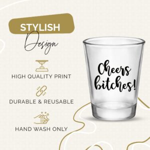 Cheers Bitches! Girls Shot Glass, 1.75oz - Set of 12 Perfect Birthday Shot Glasses for Women, Bachelorette Party Shot Glasses, Funny Shot Glasses for Adults, Birthday Shot Glass, Cute Shot Glasses