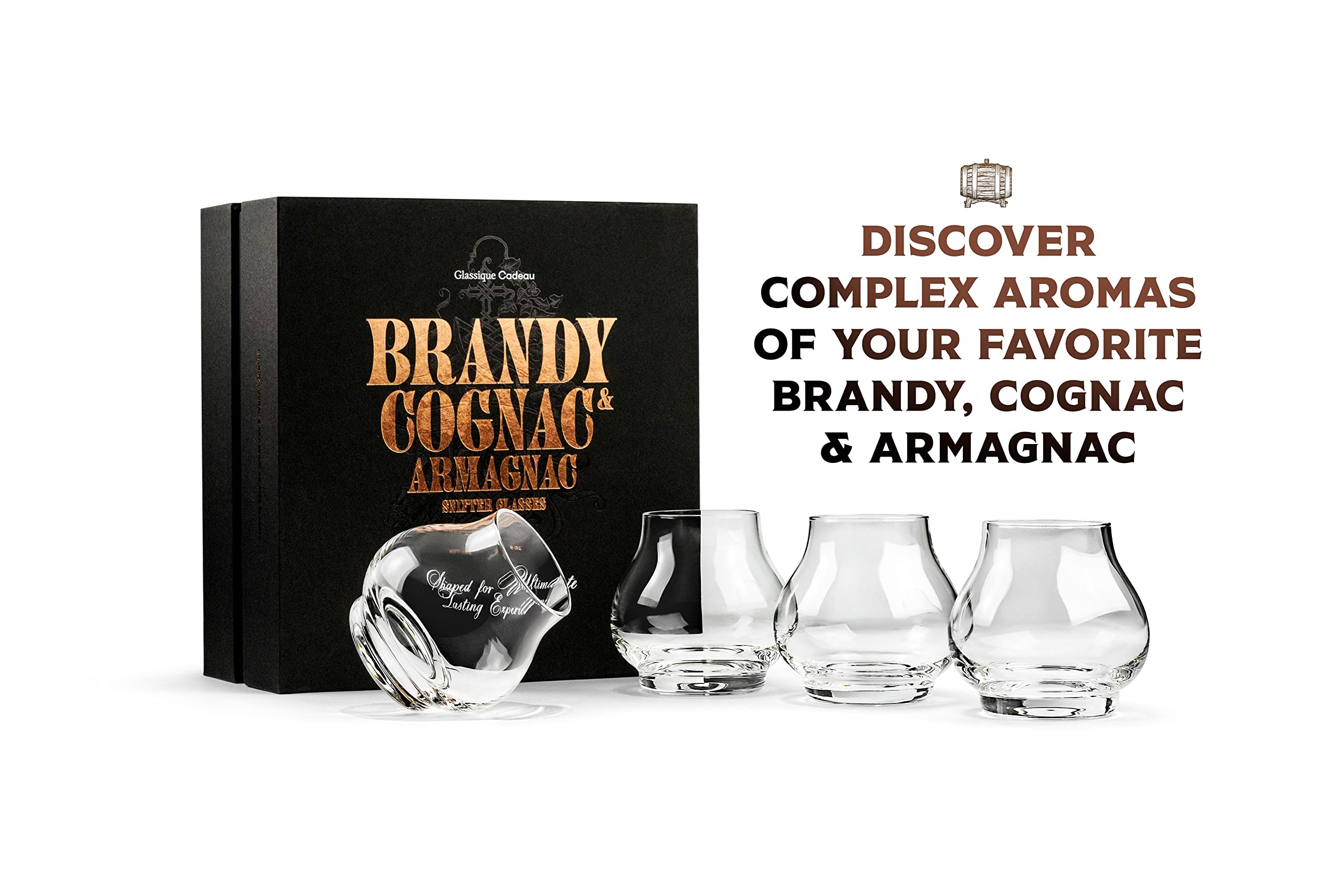 Small 8 oz Brandy, Cognac and Armagnac Tasting Glasses | Set of 4 | Professional Balloon Shaped Snifters for Nosing and Sipping Neat Liquor and Spirits | Crystal Stemless Gift Sniffers