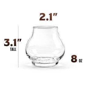 Small 8 oz Brandy, Cognac and Armagnac Tasting Glasses | Set of 4 | Professional Balloon Shaped Snifters for Nosing and Sipping Neat Liquor and Spirits | Crystal Stemless Gift Sniffers