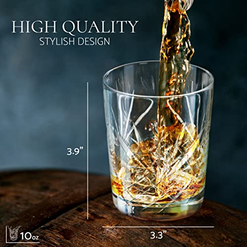 Whiskey Glasses Set of 4 With An Elegant Gift Box - 10 Oz Cocktail Glasses for Bourbon, Scotch, Cognac, Rocks Glasses Gift For Men, Old fashioned Crystal Whisky Glasses