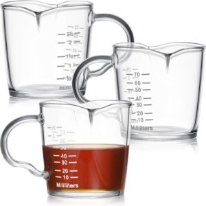 3 pieces espresso shot glass double spouts measuring cups 3 ounce triple pitcher barista double spouts with pouring handle for milk, espresso, coffee