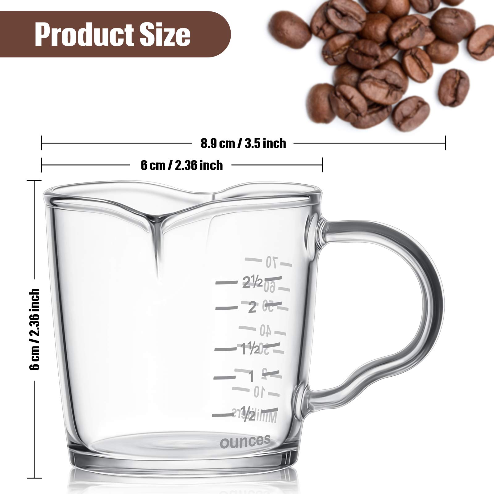 3 Pieces Espresso Shot Glass Double Spouts Measuring Cups 3 Ounce Triple Pitcher Barista Double Spouts with Pouring Handle for Milk, Espresso, Coffee