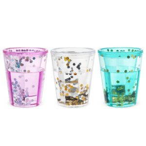 blush mermaid glitter shot glasses, sparkly party supplies for cocktails, stackable shooters, 1.5 oz, set of 3, multicolor