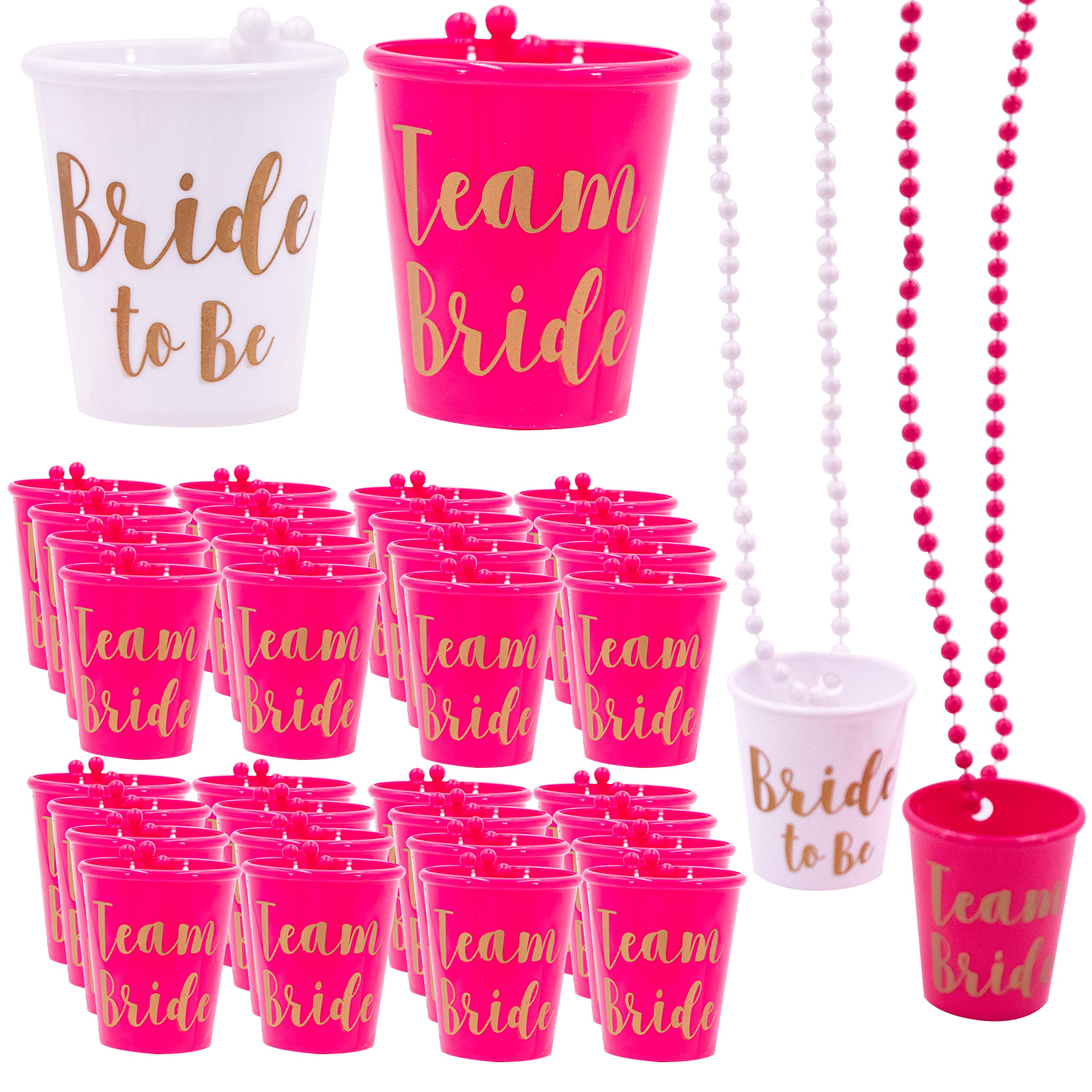 Upper Midland Products 20 Bachelorette Party Shot Glasses Necklace, Team Bride Supplies