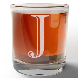 Etched Monogram 11oz Whiskey Rocks Glass (Letter J), A-Z Customized Bourbon Gifts for Men, Personalized Old Fashioned Scotch Glass, Custom Engraved Gifts for Him, Initial, Name, Regalos Personalizados