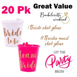 Upper Midland Products 20 Bachelorette Party Shot Glasses Necklace, Team Bride Supplies