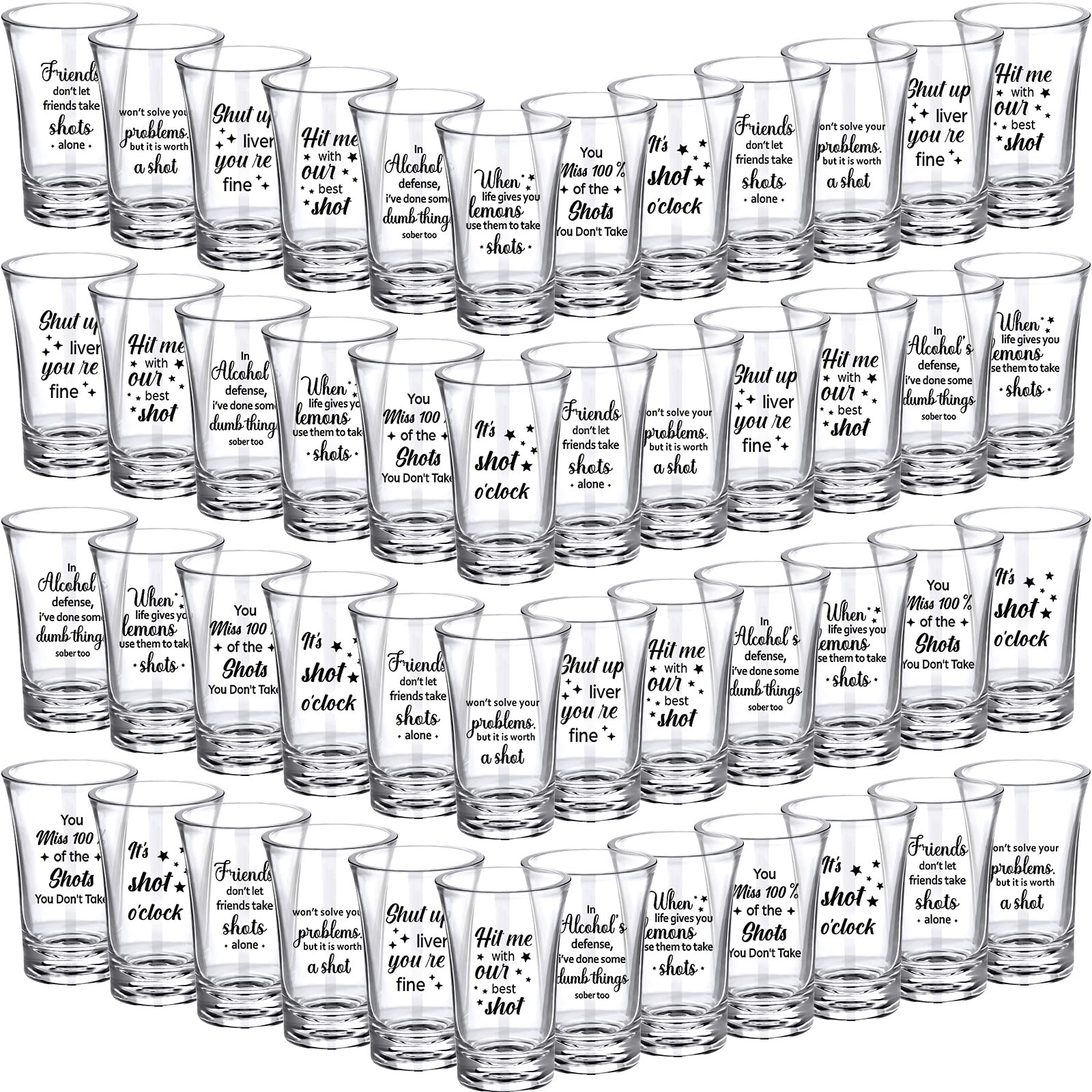 Kigeli 48 Pcs Funny Shot Glasses for Adults 1.2oz thick Base Shot Glasses Bulk Acrylic Clear Party Small Shot Glasses for Men Women Birthday Party Friends Gifts