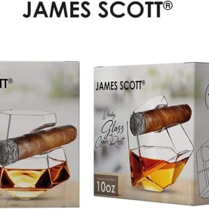 James Scott Whiskey Glass, Old Fashioned Glasses with Cigar Rest, Gifts for Men