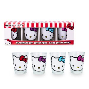 silver buffalo sanrio hello kitty faces 1.5-ounce mini shot glasses | set of 4