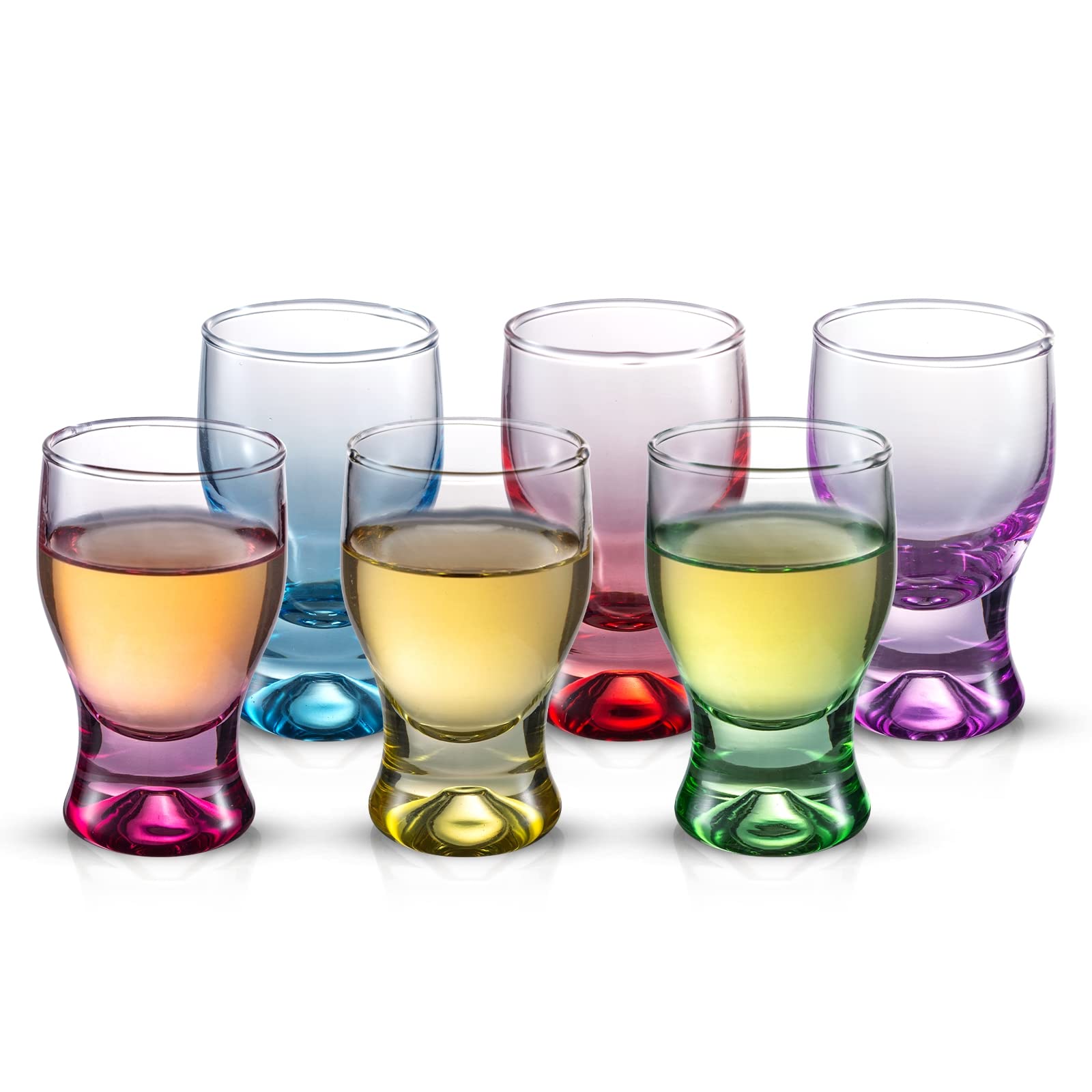 M&N HOME 6 Pack Shot Glass Set, Glass Shot Glasses, Cute Shot Glasses, 2 Oz Shot Glasses, Wedding Shot Glasses, Mini Brandy Sniffers, Liquor Glasses, New Years Eve Party Supplies - Multicolored Set