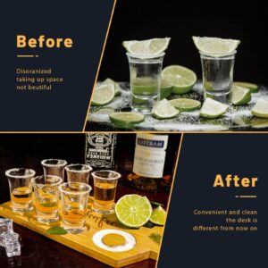 LOBUBT Tequila Shot Board Shot Glasses Display Case with Salt Rim Wooden Serving Tray for Whiskey,Tequila,Vodka,Espresso,Liqueurs, Party & Collection Housewarming,Christmas Gifts