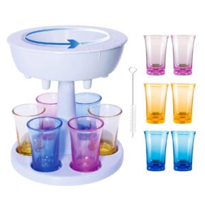 6 shot pourer glass dispenser and holder,shot dispenser with 6 colored acrylic 2 oz cups glasses, multiple buffalito six drink shot dispenser for party, multi pouring shot dispenser glasses,grey