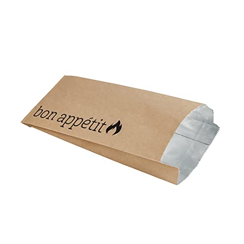 Restaurantware Bag Tek 4.5 x 11.6 Inch Foil Food Bags 100 Pint Size Hot Dog Wrappers - Greaseproof Non Vented Kraft Paper Hot Food Wraps Disposable For To Go Meals