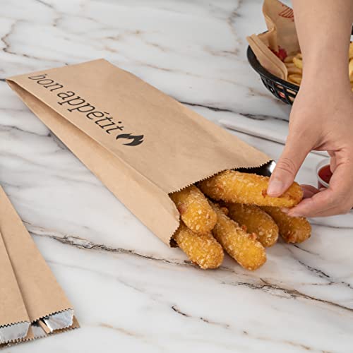 Restaurantware Bag Tek 4.5 x 11.6 Inch Foil Food Bags 100 Pint Size Hot Dog Wrappers - Greaseproof Non Vented Kraft Paper Hot Food Wraps Disposable For To Go Meals