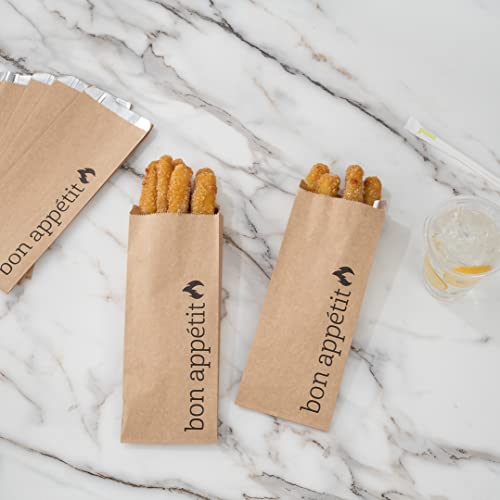 Restaurantware Bag Tek 4.5 x 11.6 Inch Foil Food Bags 100 Pint Size Hot Dog Wrappers - Greaseproof Non Vented Kraft Paper Hot Food Wraps Disposable For To Go Meals