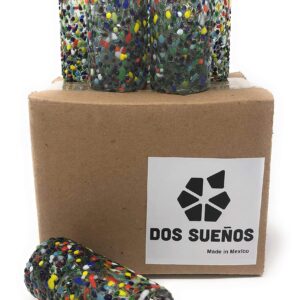 Dos Sueños Hand Blown Mexican Tequila Glasses – Set of 6 Confetti Design Tequila Shot Glasses (2 oz each)