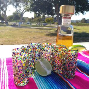 Dos Sueños Hand Blown Mexican Tequila Glasses – Set of 6 Confetti Design Tequila Shot Glasses (2 oz each)