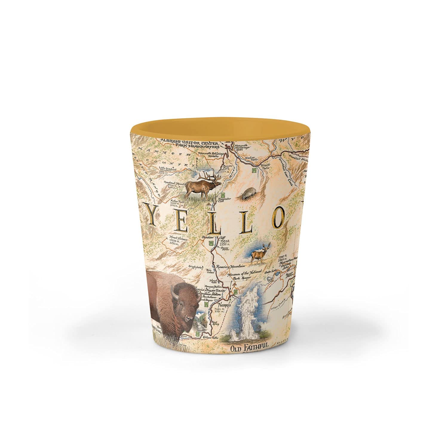 Xplorer Maps Yellowstone National Park Map Ceramic Shot Glass, BPA-Free - For Office, Home, Gift, Party - Durable and holds 1.5 oz Liquid