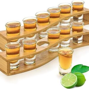 LINALL Shot Glasses 12pcs Shot Glass Set 1oz/30ml Shot Glass Holder Heavy Base for Whisky Tequila 12 Shot Glass Serving Tray (12pcs)