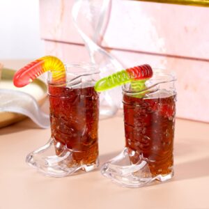 SHAOQINLIN Cowboy Boot Shot Glasses, 30 Pcs 1 oz Mini Plastic Boot Cups, Clear Pattern Beer Boot Mugs Western Cowboy Cowgirl Theme Party Supplies