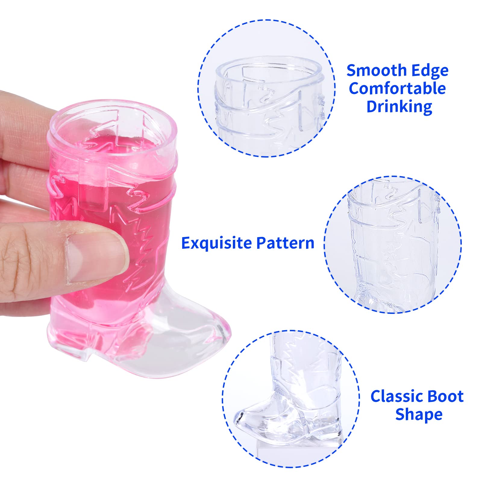 SHAOQINLIN Cowboy Boot Shot Glasses, 30 Pcs 1 oz Mini Plastic Boot Cups, Clear Pattern Beer Boot Mugs Western Cowboy Cowgirl Theme Party Supplies