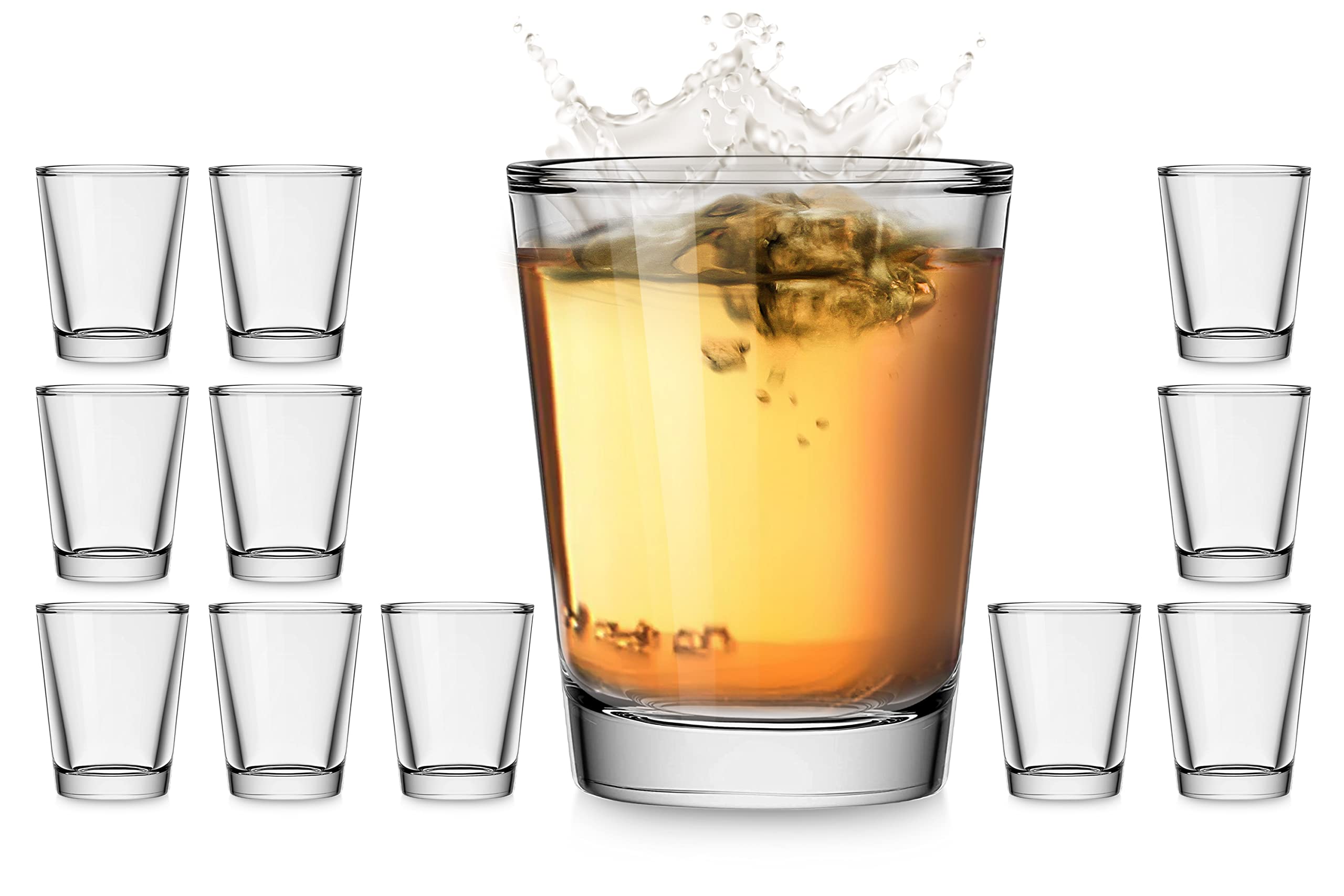 LUXU Shot Glass 1.5 Fl.oz,Heavy Base Shot Glasses set of 12, Clear Small Glass Set for Cocktail,Whiskey, Tequila, Vodka,Mini Drinking Cups for Espresso.