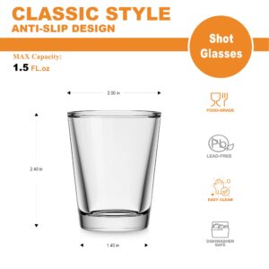 LUXU Shot Glass 1.5 Fl.oz,Heavy Base Shot Glasses set of 12, Clear Small Glass Set for Cocktail,Whiskey, Tequila, Vodka,Mini Drinking Cups for Espresso.