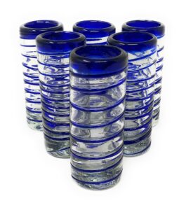 dos sueños hand blown mexican tequila shot glasses – set of 6 blue spiral tequila shot glasses (2 oz each) …