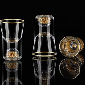 Shot Glasses 0.5oz 6pcs Crystal Shot Glass Set with 24K Gold Leaf Flakes and Golden Rim, Cool Tequila Sshot Glasses for Liquor, Bourbon, Vodka and Whisky, Unique Décor, Collection & Gift (0.5oz)