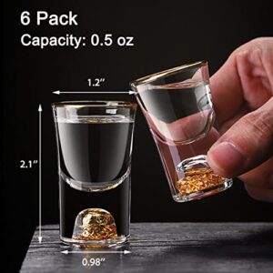 Shot Glasses 0.5oz 6pcs Crystal Shot Glass Set with 24K Gold Leaf Flakes and Golden Rim, Cool Tequila Sshot Glasses for Liquor, Bourbon, Vodka and Whisky, Unique Décor, Collection & Gift (0.5oz)