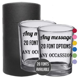 Personalized Printed 2.5oz Shot Glasses 2pk – Customized Gift for Women Men, Custom Message Name, Birthday Gift Ideas Friend Her Him, 21st Party Favors, Cute Funny Unique, 16 Colors, Your Text Here