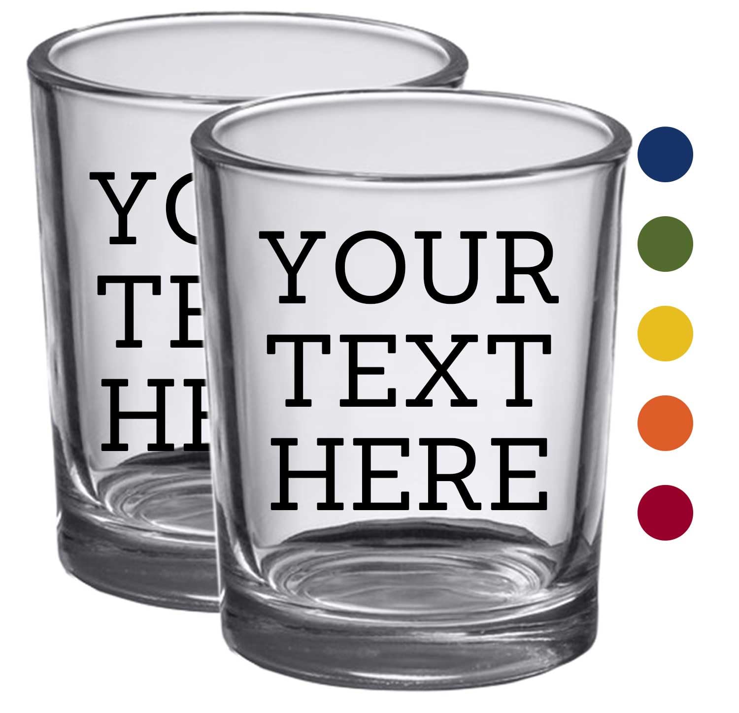 Personalized Printed 2.5oz Shot Glasses 2pk – Customized Gift for Women Men, Custom Message Name, Birthday Gift Ideas Friend Her Him, 21st Party Favors, Cute Funny Unique, 16 Colors, Your Text Here